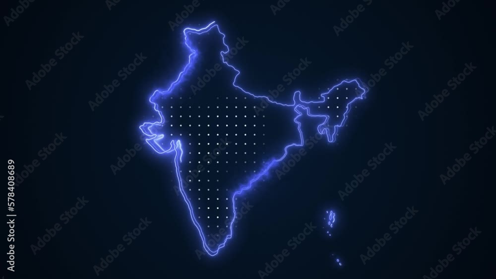 Neon Blue India Map Borders Outline Loop Background. Neon Blue Colored ...