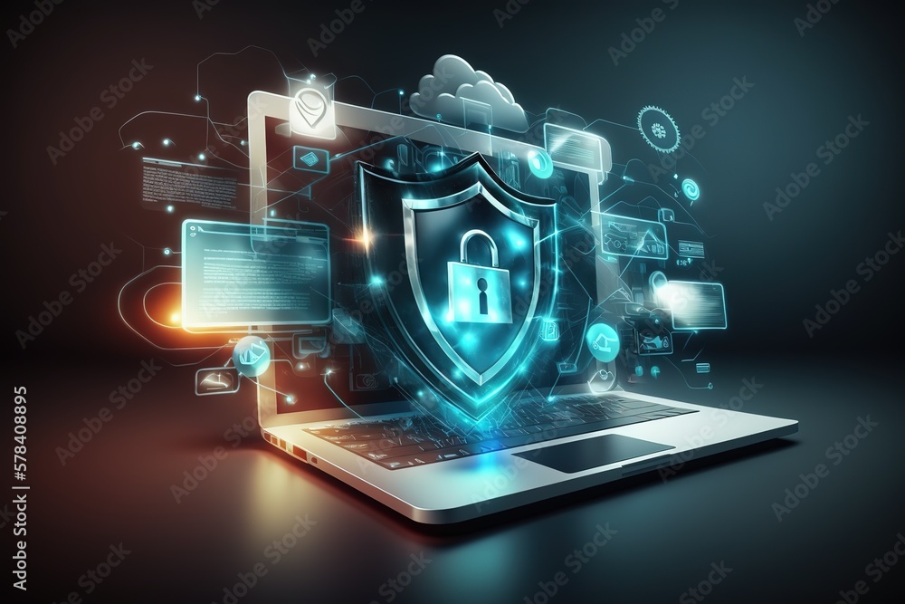 Cyber Security Data Protection Cyberattacks Concept On Blue