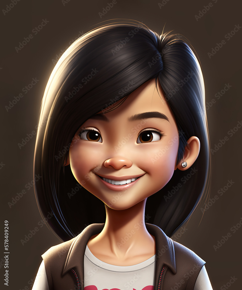 portrait of a cute generic Asian teenager young child in stylish causal ...