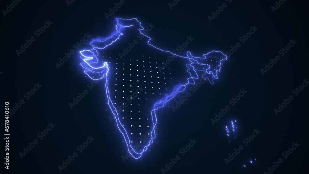 Neon Blue India Map Borders Outline Loop Background. Neon Blue Colored ...