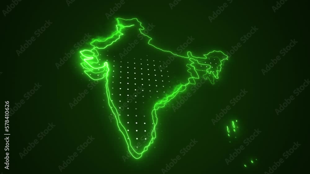 Neon Green India Map Borders Outline Loop Background. Neon Green ...