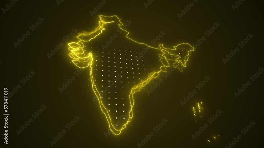 Neon Yellow India Map Borders Outline Loop Background. Neon Yellow ...