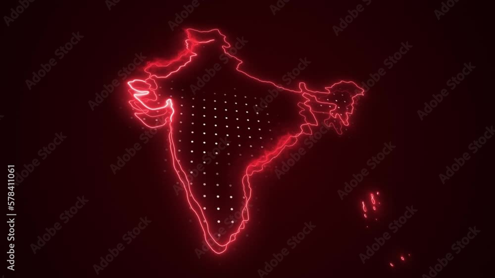 Neon Red India Map Borders Outline Loop Background. Neon Red Colored ...