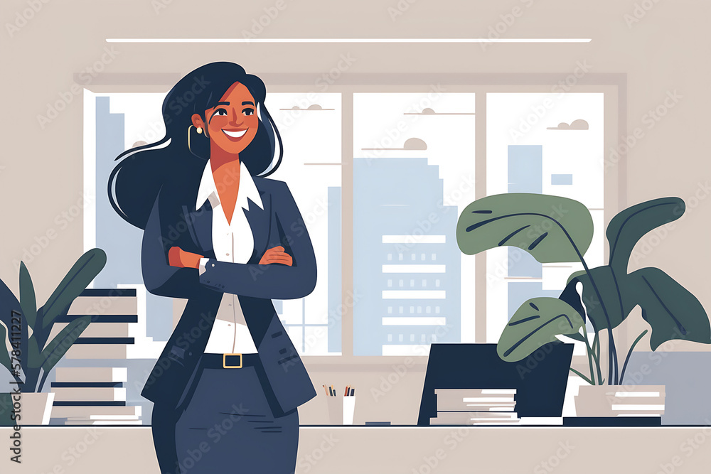 Flat vector illustration Young smiling latin professional businesswoman ...