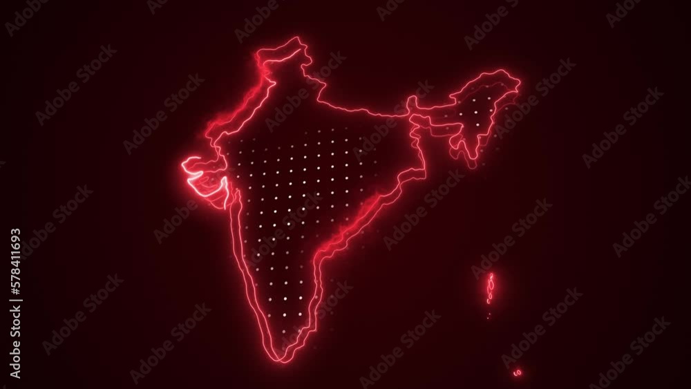 Neon Red India Map Borders Outline Loop Background. Neon Red Colored ...