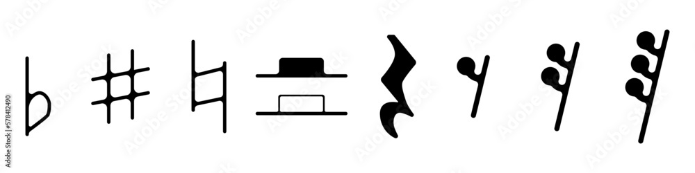 Music notes vector set. Icons of various musical notes vector. Music ...