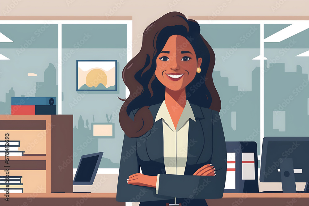 Flat vector illustration Young smiling latin professional businesswoman ...