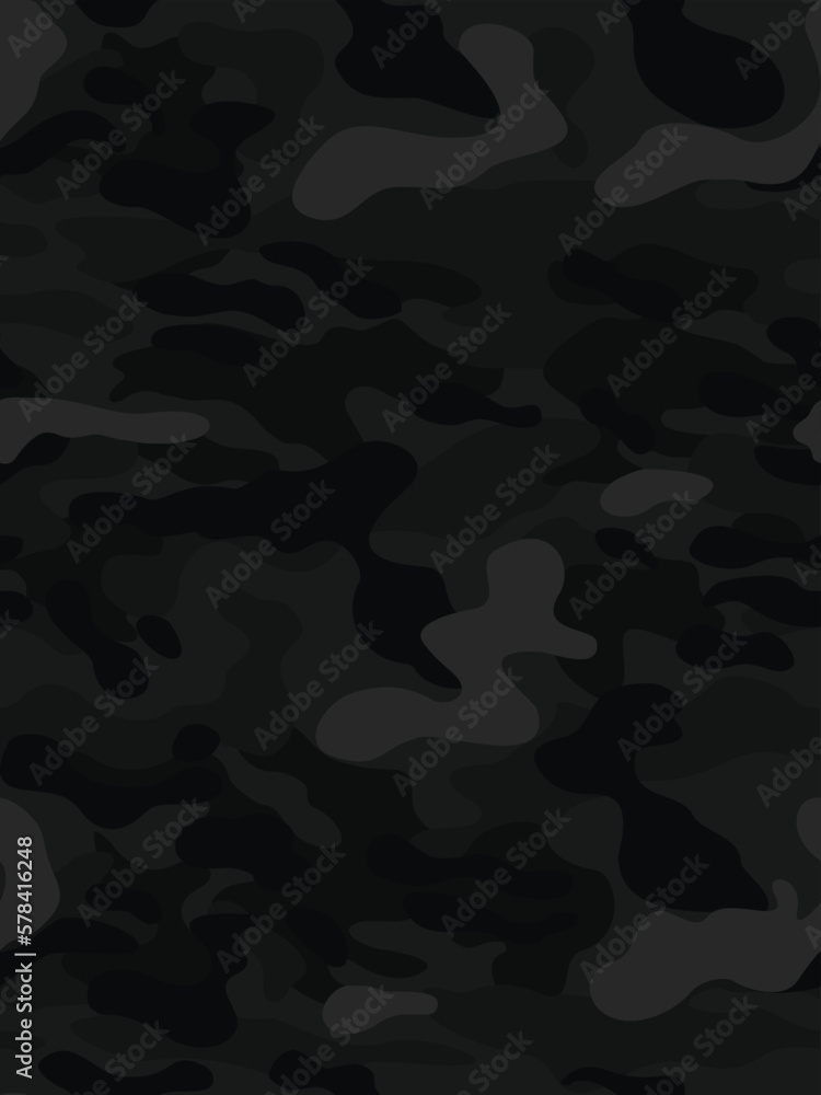 Black camo background, night fabric texture, seamless vector army print ...