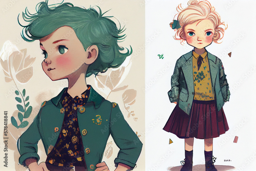 The little girl is a fashion designer. Illustration for a children's ...