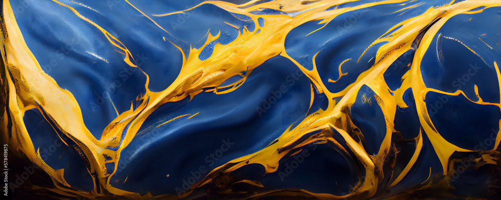 Stunning Blue and Yellow Molten Kintsugi Fusion, Hyper-Realistic ...
