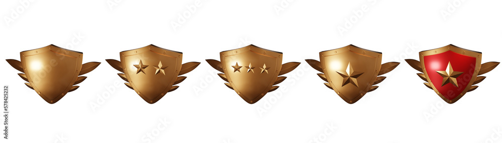 3D bronze shield set, medieval royal award kit, realistic metal render ...