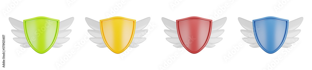3D plastic shield set, insurance safety badge kit, colorful render ...