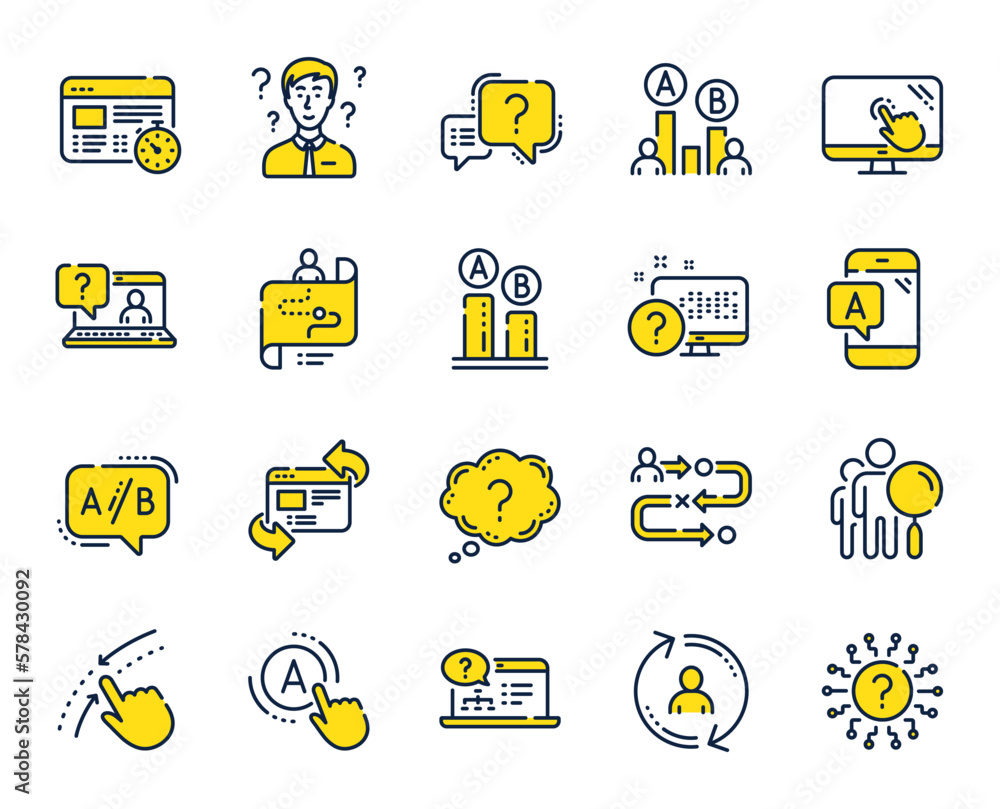 UX line icons. Set of AB testing, Journey path map and Question mark ... UX line icons. Set of AB testing, Journey path map and Question mark ...