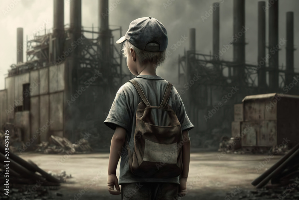 Child labor on factory back view, concept of Exploitation and ...