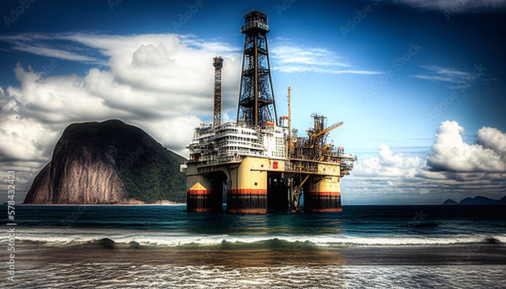 Ocean oil refinery station with crude extraction from ocean outline ...