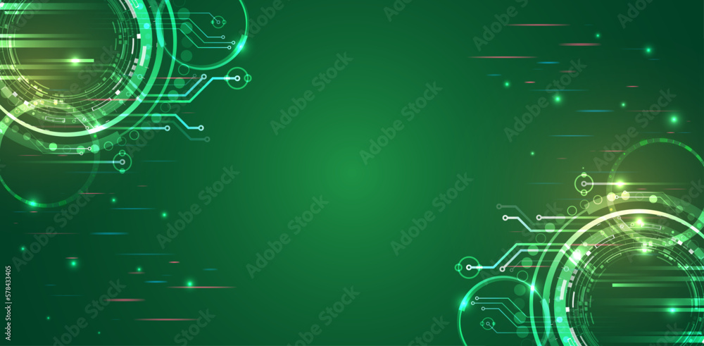 Hi-tech computer digital technology concept. Wide Blue background with ...