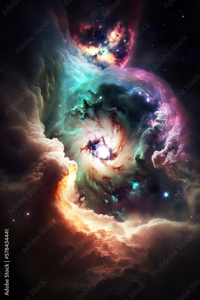 Space and glowing fog. Space background with purple fog and stars. AI ...