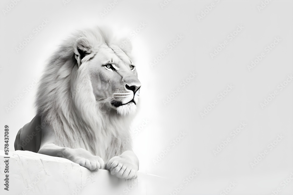 Background of a beautiful african white lion. Gray Background ...