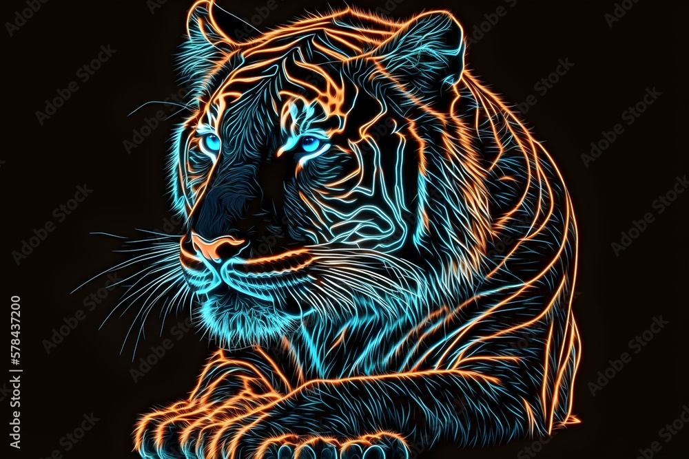 Wallpaper Illustration and background of an abstract neon light tiger ...