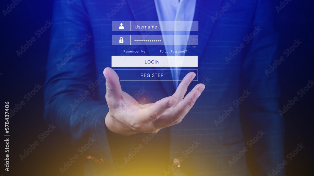 cyber security and Security password login online concept Hands typing ...