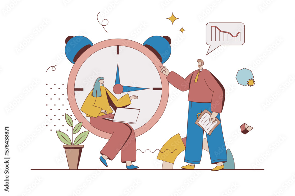 Time management concept with character situation in flat design. Man ...