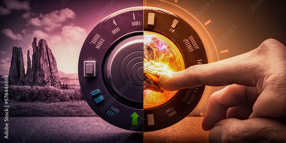 Man Turning an Energy Transition Button to Switch From Fossil Fuels ...