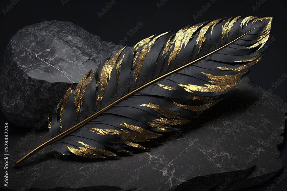 ultra realistic black marble feather with gold texture Stock ...