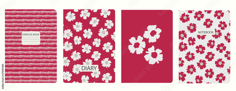 Set of cover page templates based on grid seamless patterns, spiral ...