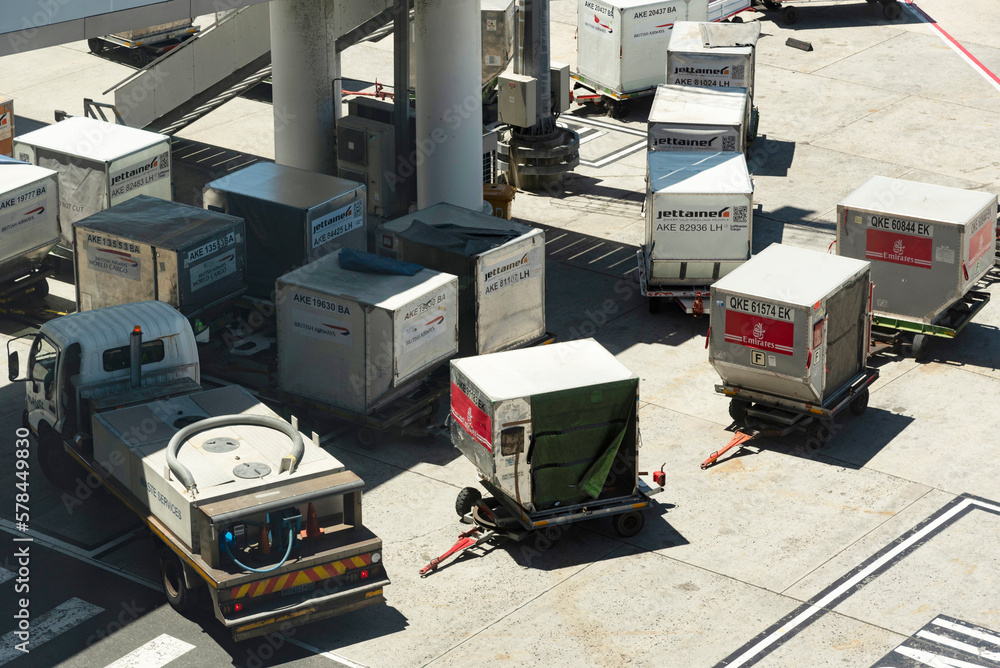 Cape Town, South Africa. 2023. Ground operations around cargo bins at ...