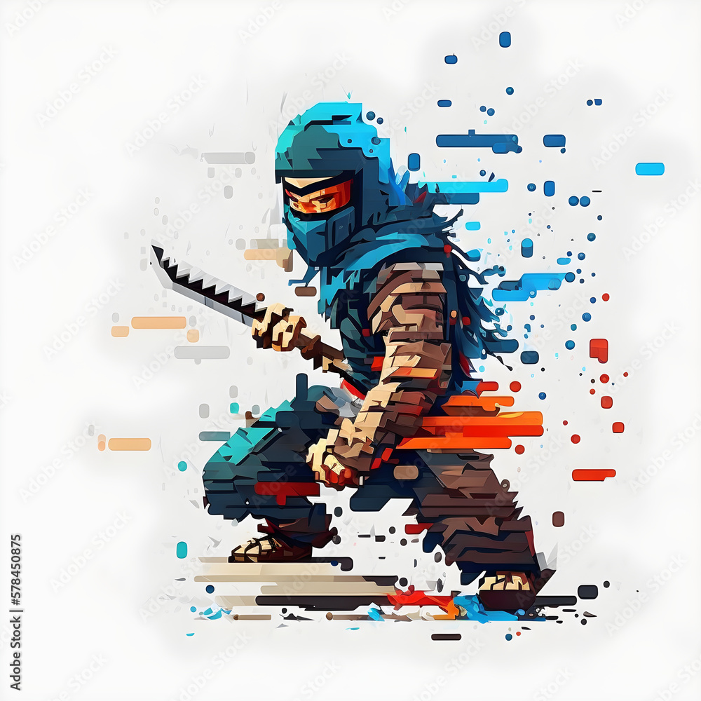blue ninja in pixel style on a white background Stock Illustration ...