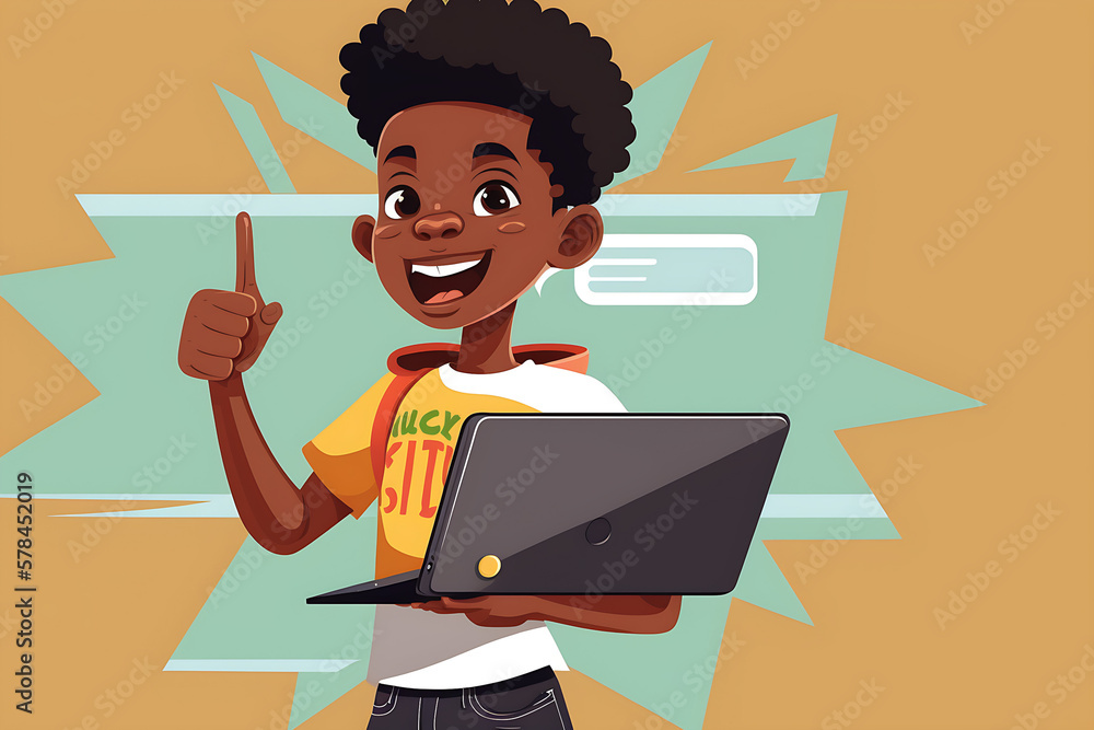 Flat vector illustration Happy african american teen student boy with ...