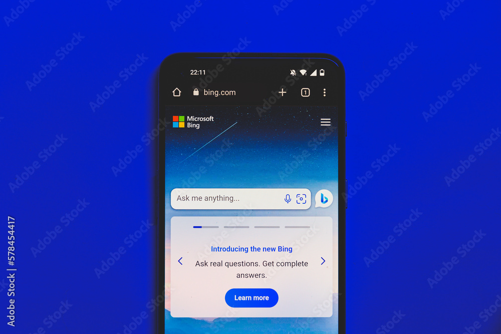 Bing on screen. Microsoft Bing is new AI CHAT bot launched by Microsoft ...