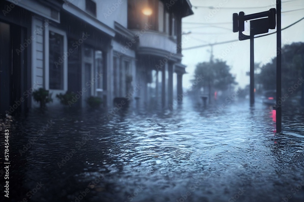 Heavy rain caused flooding in street, water swirling around storm drain ...
