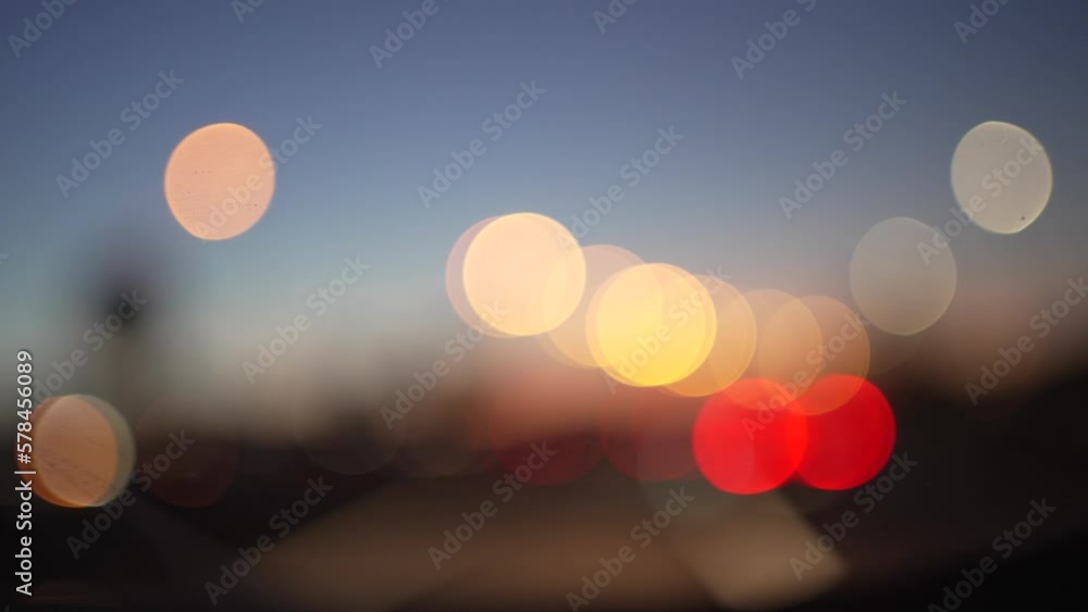 horizontal video of motorway in motion from inside a car, lights and ...