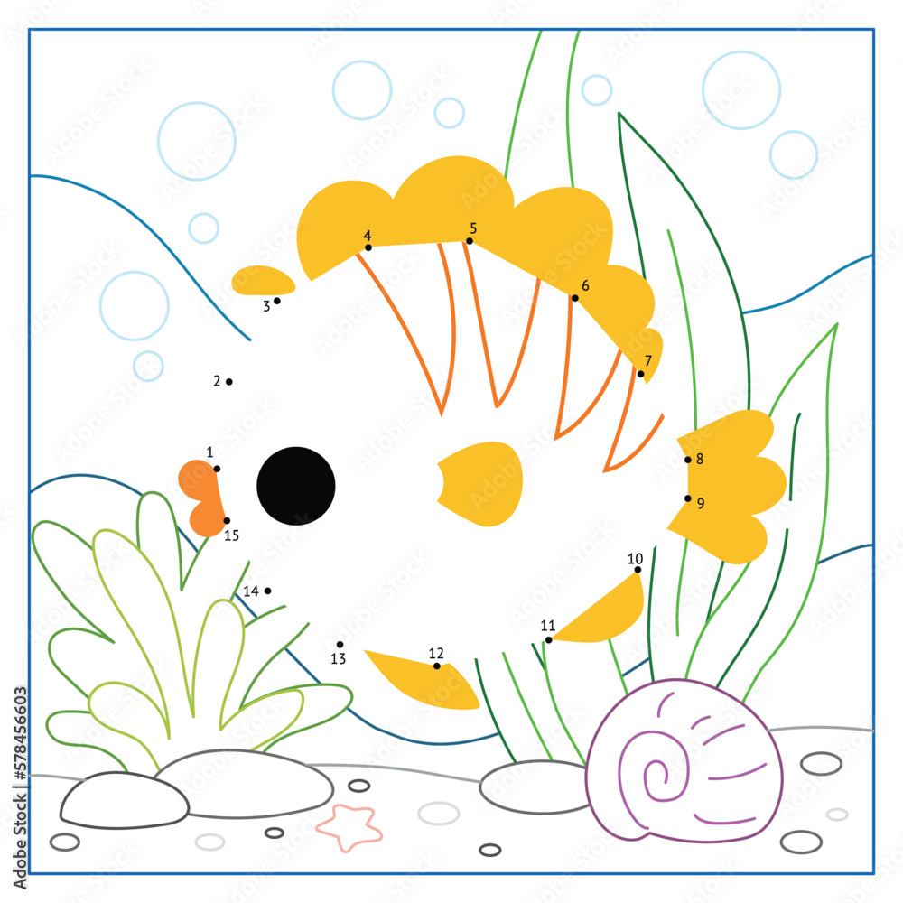 Numbers game, education dot to dot game for kids, Cute fish and ...