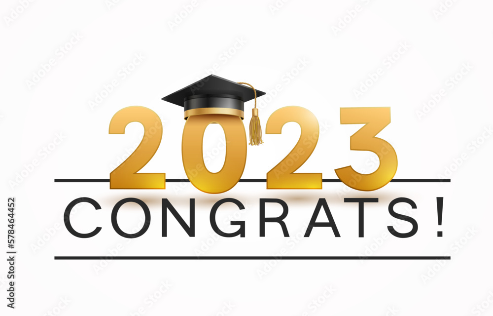 Graduate college, high school or university cap with Congrats gold 2023 ...