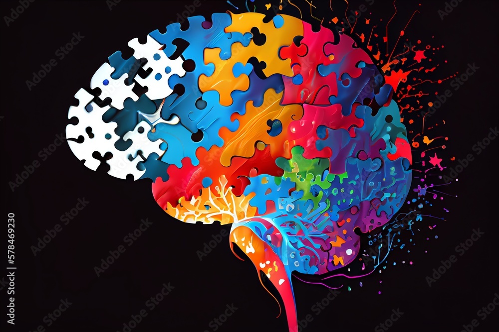 Colorful Puzzle Brain. Neurodiversity Concept. Generative AI Stock ...