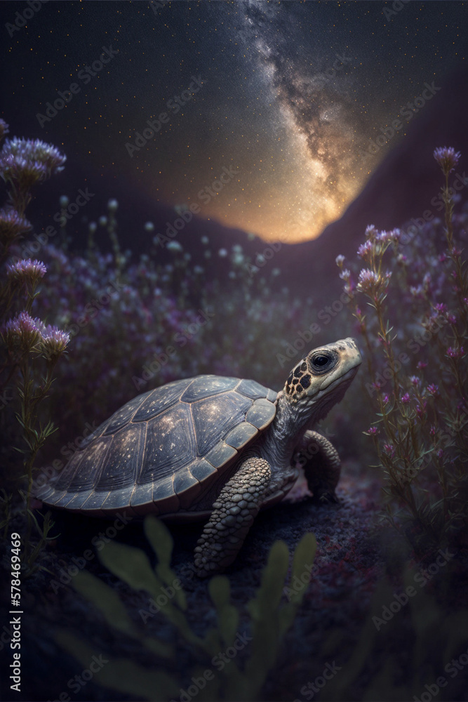 professionnal wildlife photo of a Turtle among flowers,illustration ...