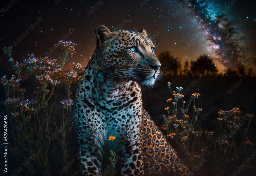 professionnal wildlife photo of a Leopard among flowers,illustration ...