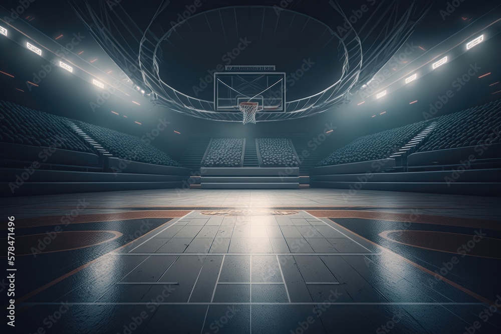 Basketball sport arena. Interior view to wooden floor of basketball ...