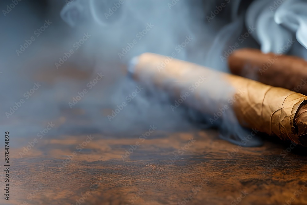 Cuban Cigar With Smoke, Close Up View With Details, Atmospheric Light ...
