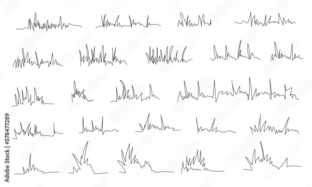 Seamless lines of grass. Hand drawing set of doodle grass borders ...