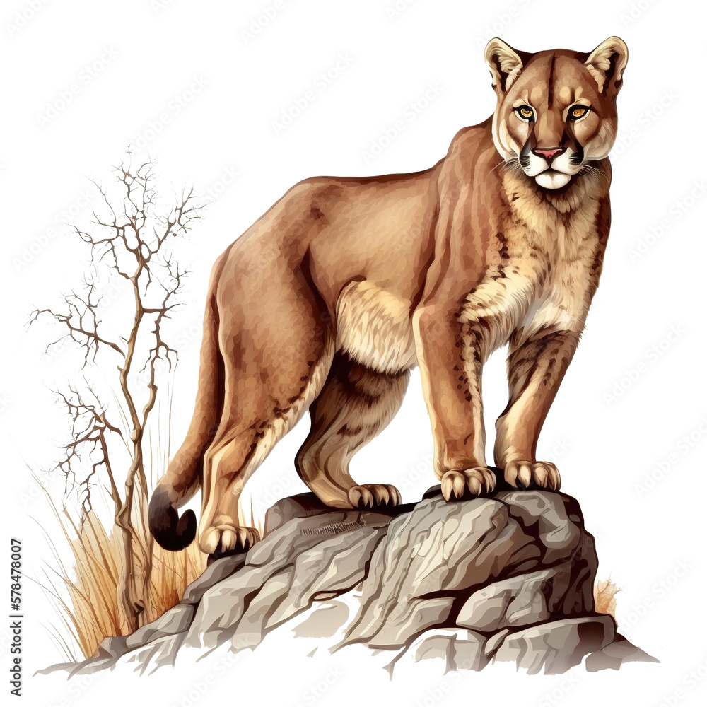 an illustration of a mountain lion in nature on transparent background ...