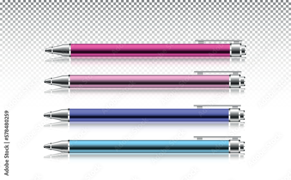 Vector set of realistic ballpoint pens on transparent background ...
