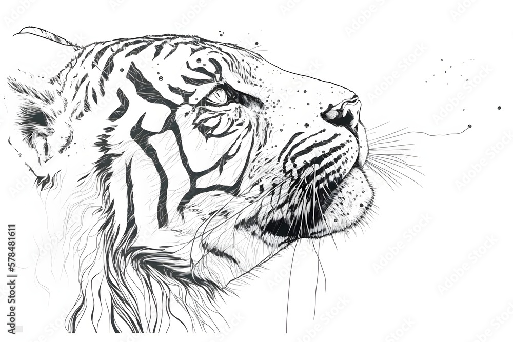 Wallpaper Illustration and background of a tiger head drawing. Side ...