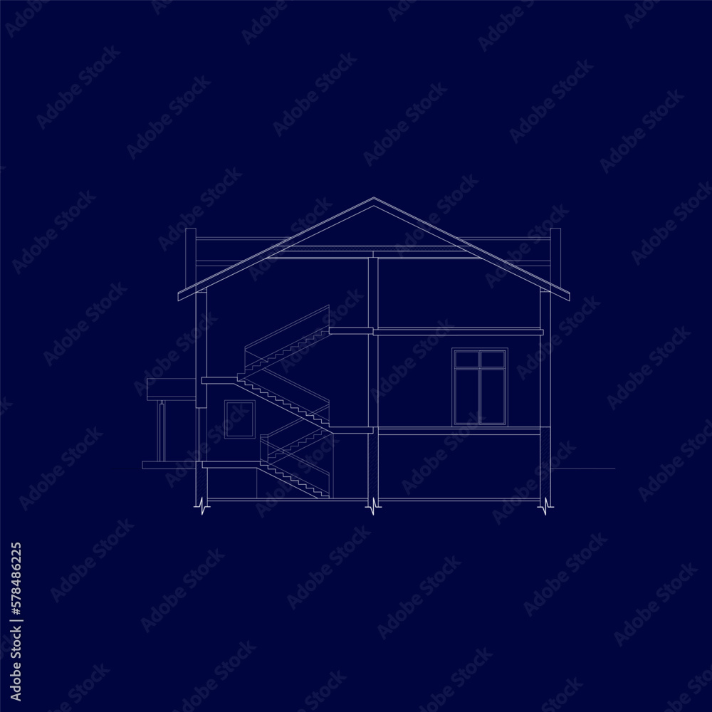 Detailed two-storey building. Cross-section town house. Vector ...