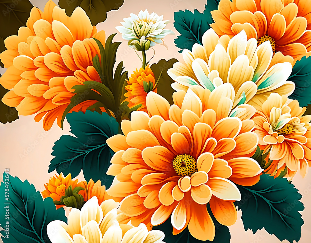 Realistic flowers illustration wallpaper design created with Generative ...