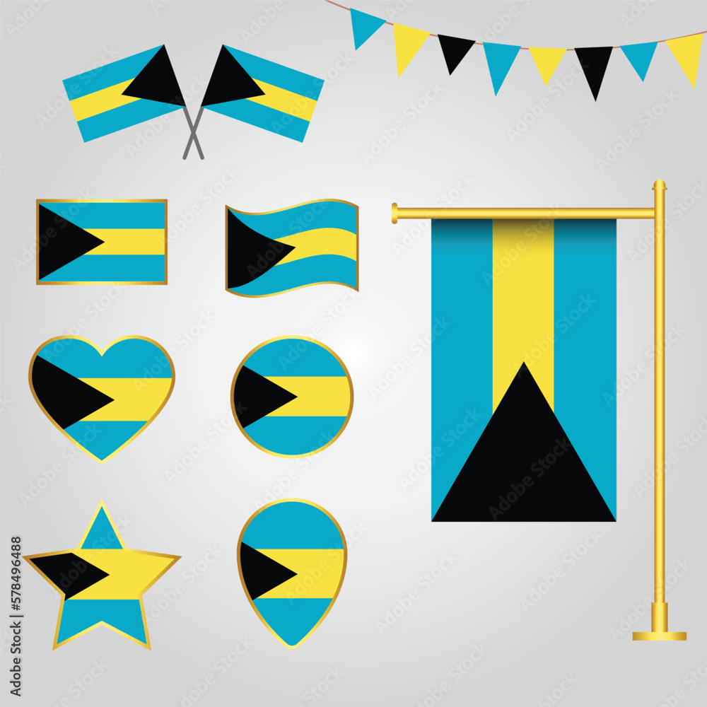 Vector collection of Bahamas flag emblems and icons in different shapes ...