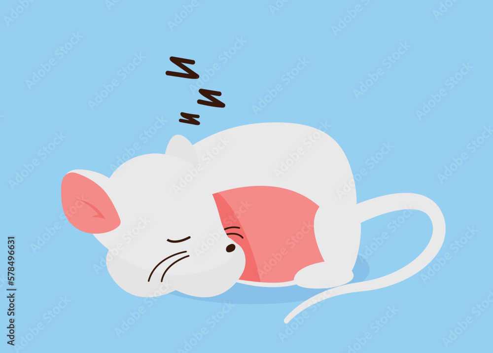 Mouse sleeping concept. Charming character lies down and recuperates ...