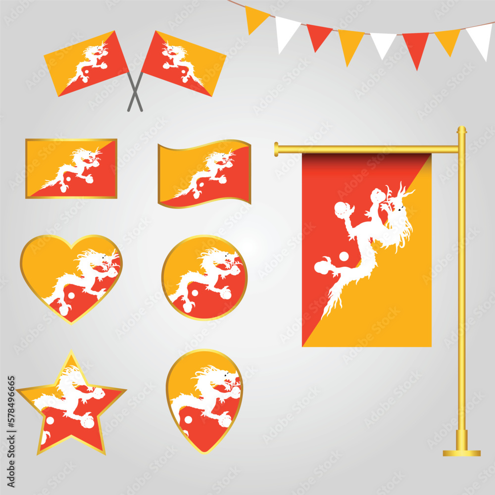 Vector collection of Bhutan flag emblems and icons in different shapes ...